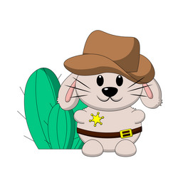 Cartoon cute rabbit cowboy sheriff with cactus Vector Image