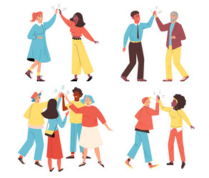 Friends doing high five big people team Royalty Free Vector