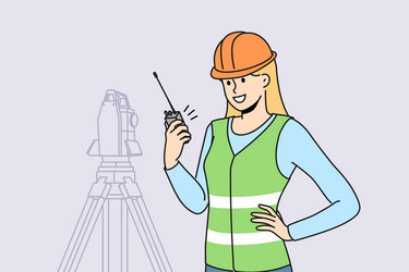 Smiling woman engineer work with geodetic Vector Image