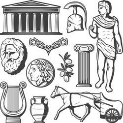 Vintage monochrome ancient greece labels set Vector Image
