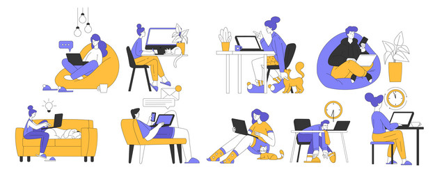 Teleworking with young man at desk laptop Vector Image
