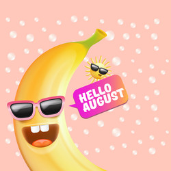Hello august horizontal banner with cartoon sun Vector Image