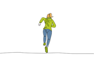 One single line drawing young happy runner woman Vector Image