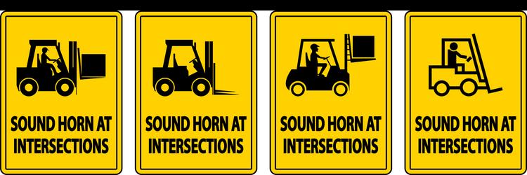 Sound horn at intersections label sign on white Vector Image