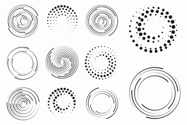 Set of black halftone circle speed lines motion Vector Image