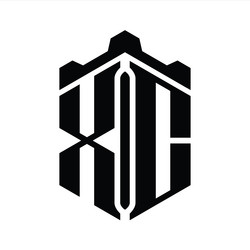 Xc letter logo monogram hexagon shield shape Vector Image