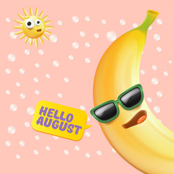 Hello august square banner with cartoon sun Vector Image