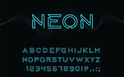 Neon alphabet retro letters on brick wall Vector Image