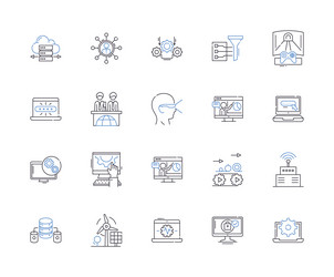 Computer technology outline icons collection Vector Image