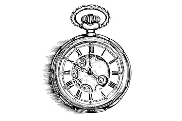 Open Pocket Watch Drawing