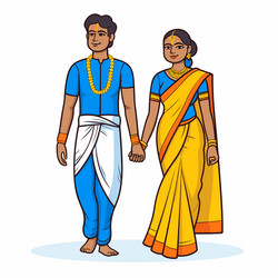 Indian couple hand-drawn comic Royalty Free Vector Image