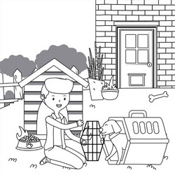 Boy with dog cartoon inside kennel design Vector Image