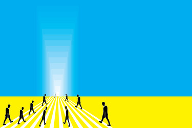 Silhouette people walking toward the exit way Vector Image