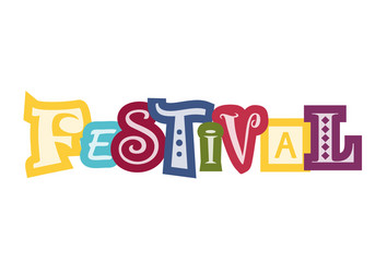 Lettering of festival on colorful shapes Vector Image