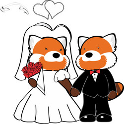Lovely cute couple red panda kissing cartoon love Vector Image
