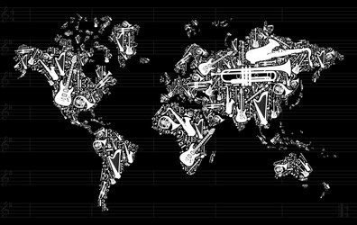 Musical instruments forming world map Royalty Free Vector