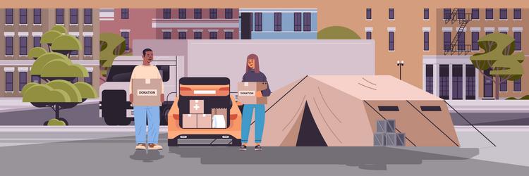 People holding donation help boxes with medical Vector Image