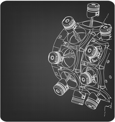 Radial engine blueprints Royalty Free Vector Image