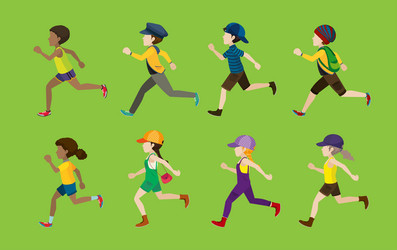 Set of cute children running design Royalty Free Vector