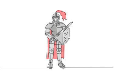 Single continuous line drawing medieval knight Vector Image