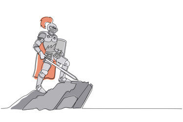 Single one line drawing medieval armed knight Vector Image