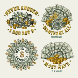 Money labels with 100 us dollar notes coins text Vector Image