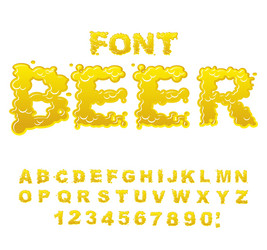 Beer abc alcoholic alphabet drink letters yellow Vector Image