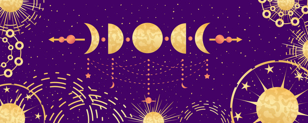 Moon phases with constellations of the zodiac Vector Image
