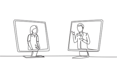 Continuous one line drawing two monitors Vector Image