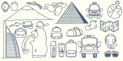 Hand drawing doodle travel elements trip Vector Image