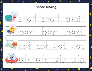 Trace words black and white activity page for kids