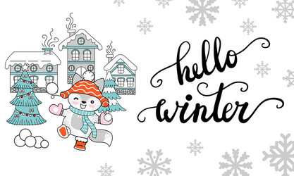 Cartoon different children enjoying winter hello Vector Image