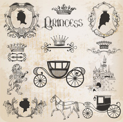 Princess and prince wedding vintage set Royalty Free Vector