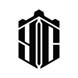 Yc logo monogram hexagon shape with triangle Vector Image