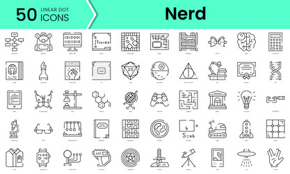 Set of nerd icons line art style bundle Royalty Free Vector