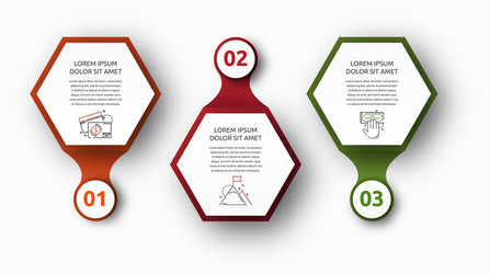 Infographic with 3 hexagons labels Royalty Free Vector Image
