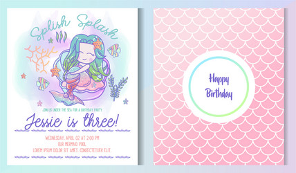 Kids birthday party front and back invitation Vector Image
