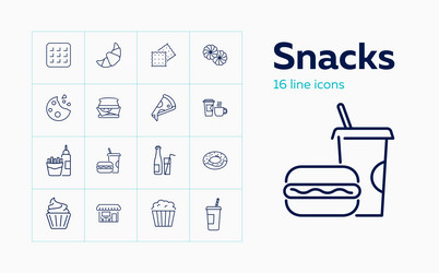 Snacks icons set of line Royalty Free Vector Image
