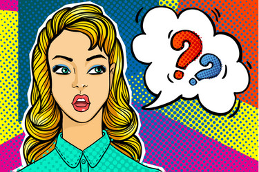 Question sing woman face in pop art style Vector Image