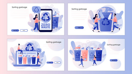 Recycling garbage tiny people sorting Royalty Free Vector