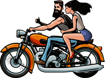 Couple riding motorcycle engraving Royalty Free Vector Image