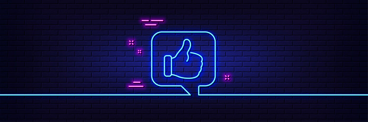 Social media likes line icon thumbs up sign neon Vector Image