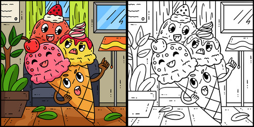 Ice cream bear with strawberries isolated coloring