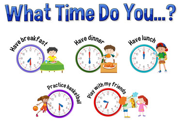 Daily routine with time and cartoon characters Vector Image