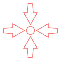 Neon four arrows loop and from center red color Vector Image