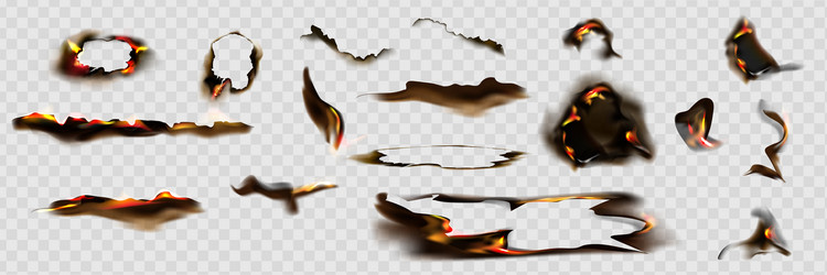 Rip burnt paper edge effect fire texture border Vector Image