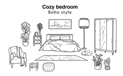 Doodle sketch hand-drawn room cozy bedroom Vector Image