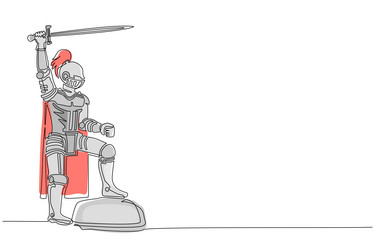 Single one line drawing medieval knight in armor Vector Image
