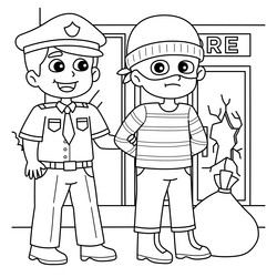 Police man and prisoner coloring page for kids Vector Image