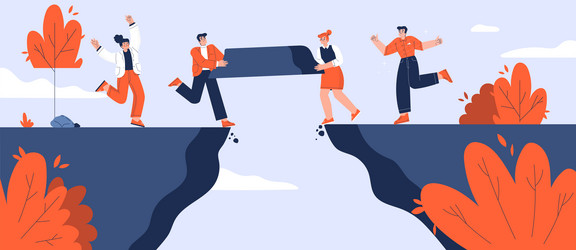 Business team building bridge over cliff Vector Image